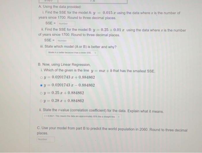 Solved Consider the data for the world population (in | Chegg.com