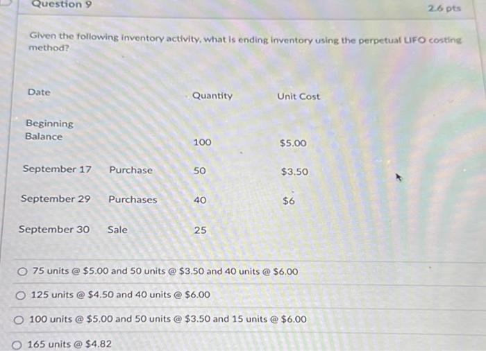 Solved Given the following inventory activity, what is | Chegg.com