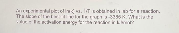 Solved An experimental plot of \\( \\ln (k) \\) vs. \\( 1 / | Chegg.com