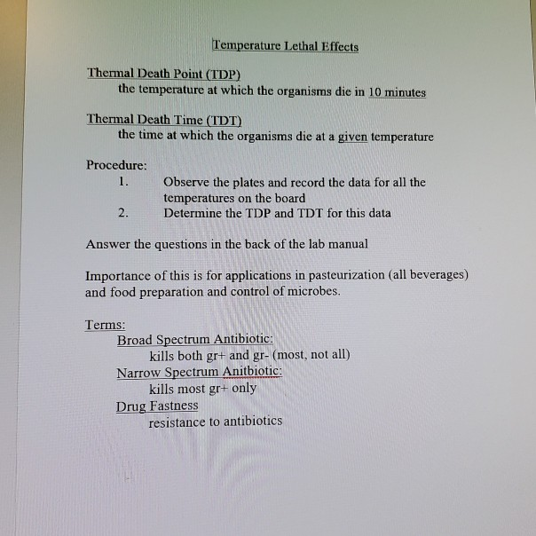 Solved Temperature Lethal Effects Thermal Death Point (TDP) | Chegg.com