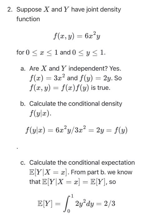 Solved 2. Suppose X and Y have joint density function | Chegg.com