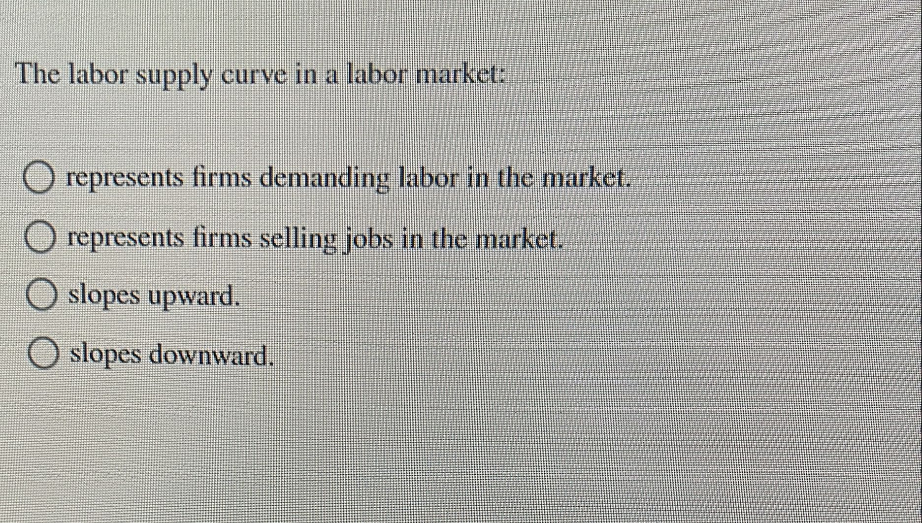 Solved The labor supply curve in a labor market:represents | Chegg.com