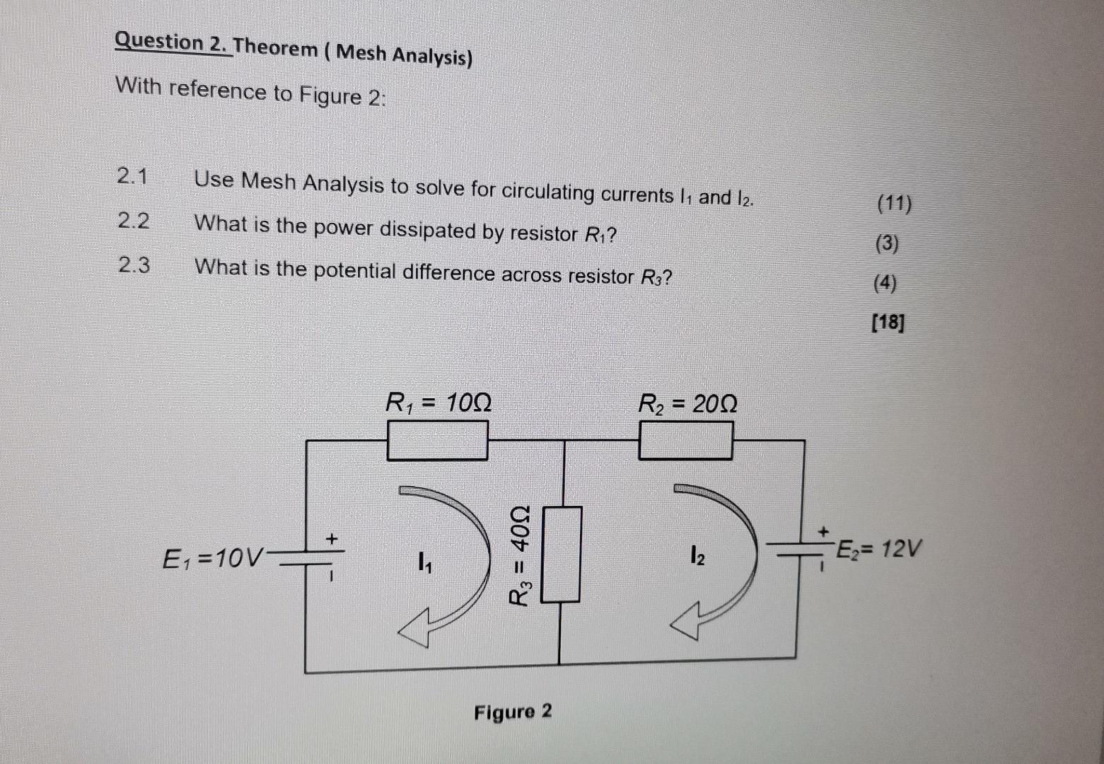 Solved Question 2. Theorem (Mesh Analysis) With reference to | Chegg.com