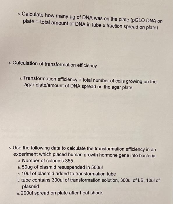 Solved Determine the amount of pGLO plasmid DNA in the | Chegg.com