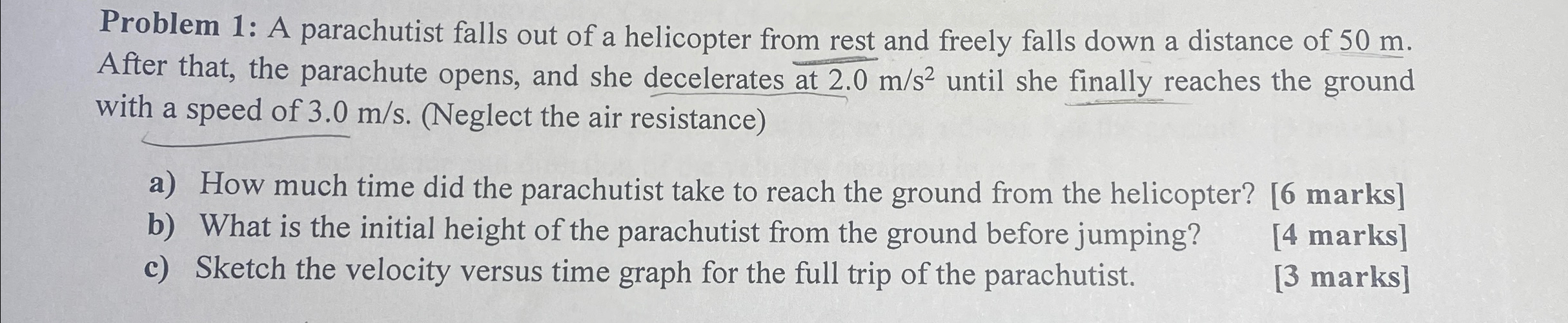 Solved Problem 1: A parachutist falls out of a helicopter | Chegg.com