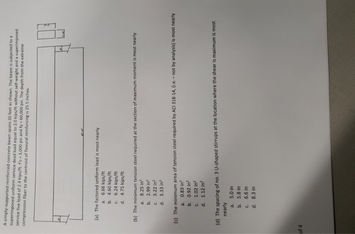 A simply supported reinforced concrete beam spans 20 | Chegg.com