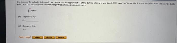 Solved Une the error formulas to find n such that the error | Chegg.com