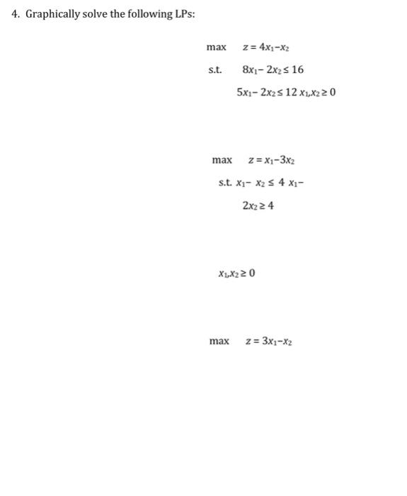 Solved 4. Graphically solve the following LPs: max s.t. | Chegg.com