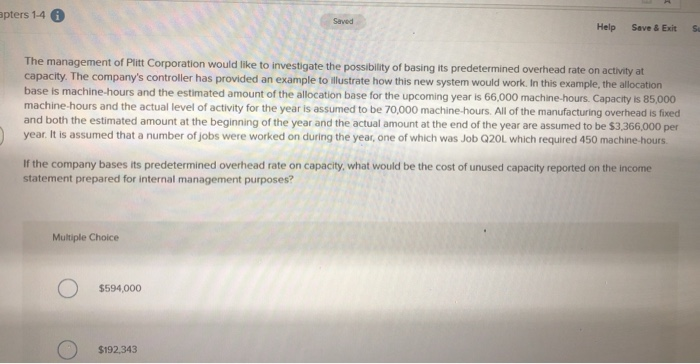 Solved pters 14 Help Save & Exit S The management of Pitt | Chegg.com