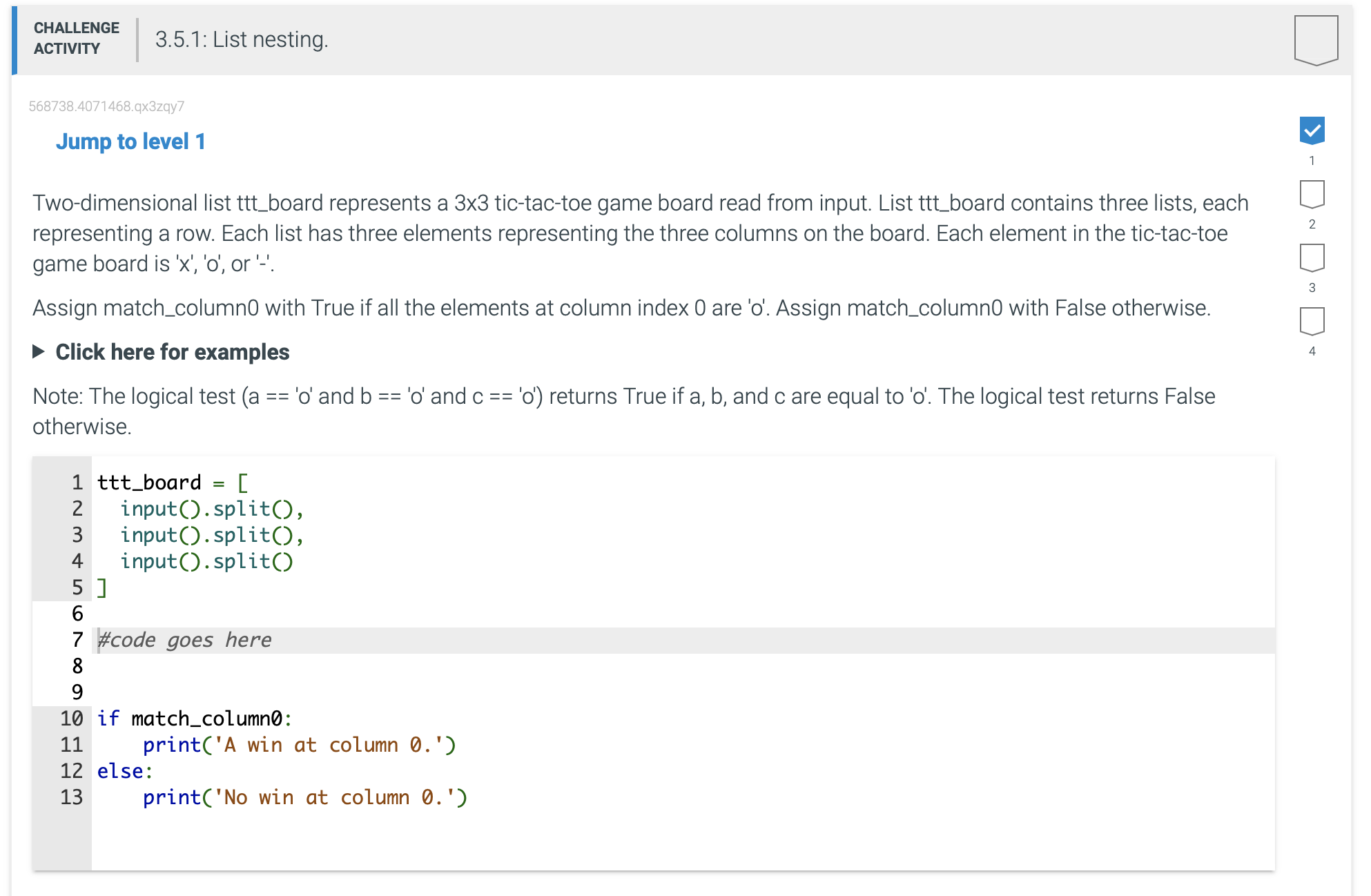 Solved 3.5.1: List nesting. Two-dimensional list ttt_board | Chegg.com