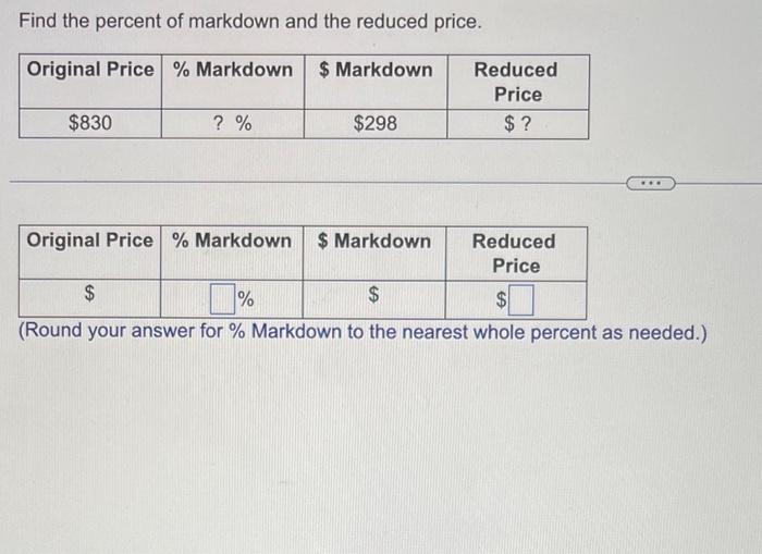 Solved Find the percent of markdown and the reduced price. | Chegg.com