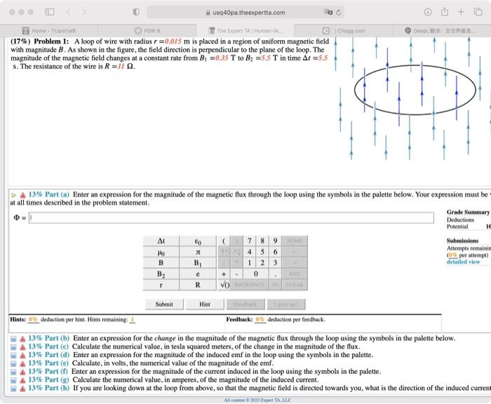 (17\%) Problem 1: A loop of wire with radius r=0.015 | Chegg.com