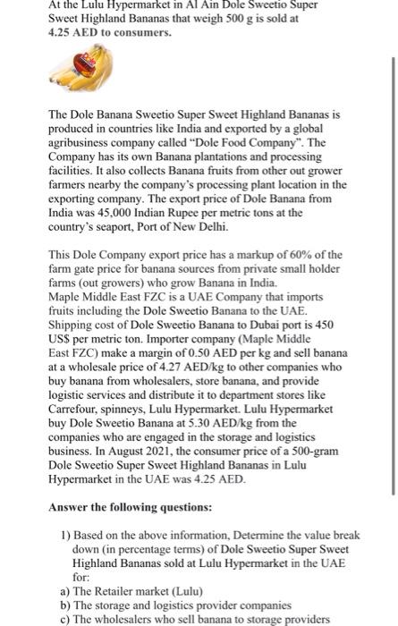 Solved At the Lulu Hypermarket in Al Ain Dole Sweetio | Chegg.com