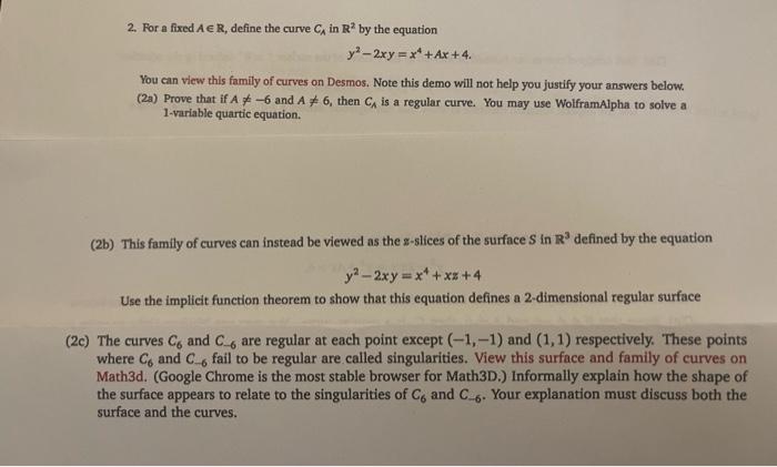 Solved 2. For a fixed AER, define the curve C, in R2 by the | Chegg.com