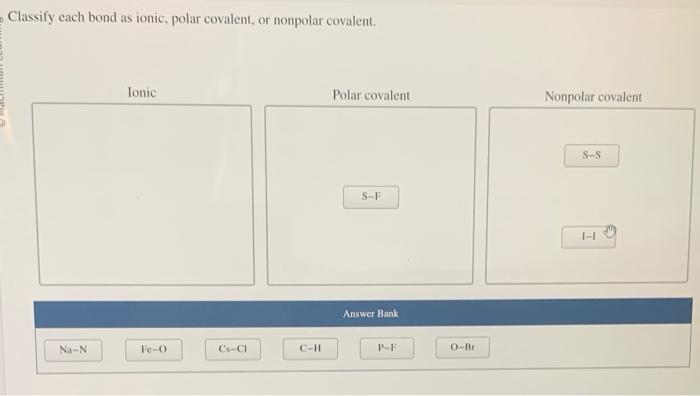 Solved Classify each bond as ionic. polar covalent, or | Chegg.com