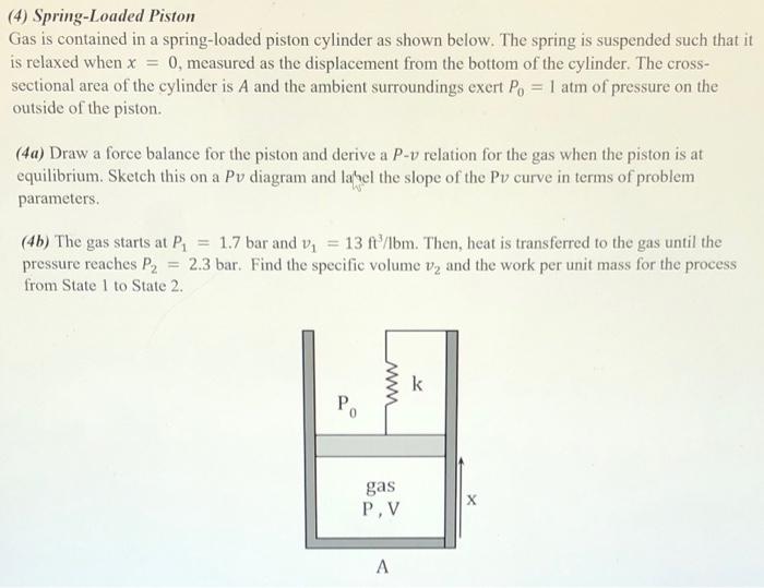Solved (4) Spring-Loaded Piston Gas is contained in a | Chegg.com