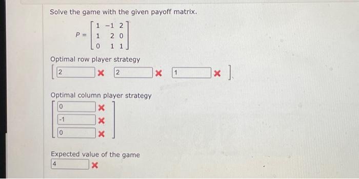 Solved Solve the game with the given payoff matrix. | Chegg.com