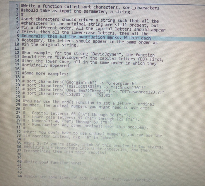 Solved 1 #Write a function called sort_characters. | Chegg.com