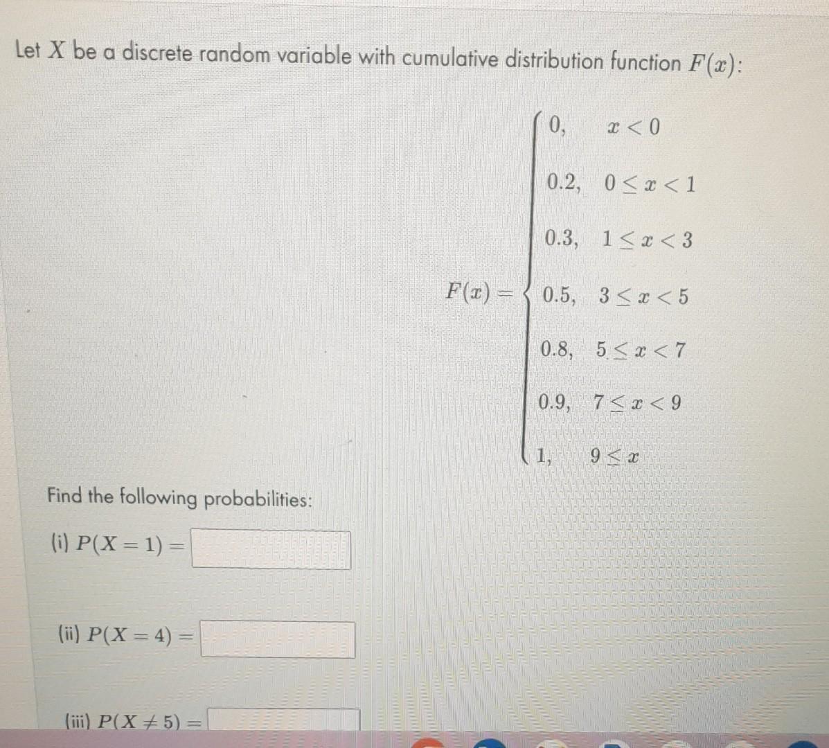 Solved Let X be a discrete random variable with cumulative | Chegg.com
