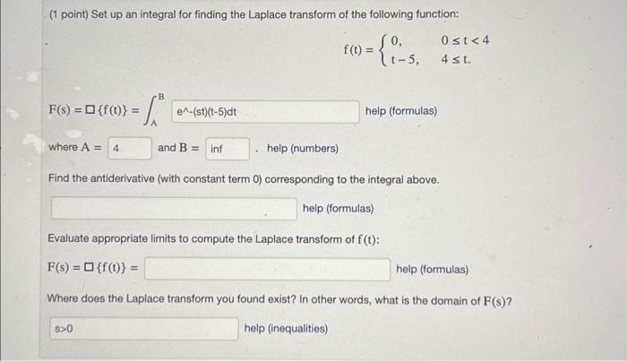 Solved (1 point) Set up an integral for finding the Laplace | Chegg.com