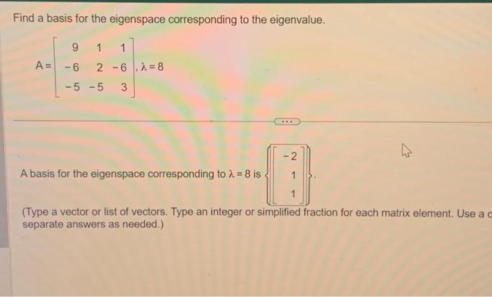 Solved Find a basis for the eigenspace corresponding to the | Chegg.com