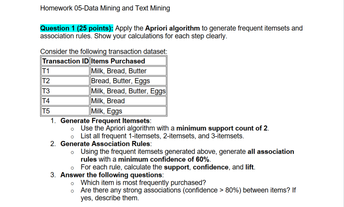 Solved Homework 05-Data Mining and Text MiningQuestion 1 (25 | Chegg.com