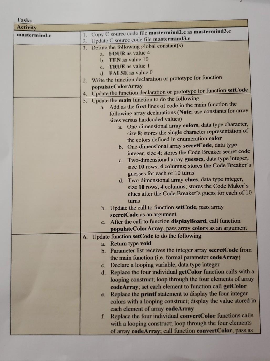 Solved Tasks Activity mastermind.c а. 1. Copy C source code | Chegg.com