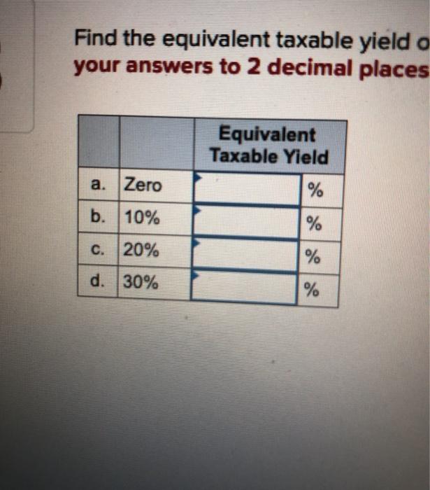 Solved Find the equivalent taxable yield of the municipal | Chegg.com