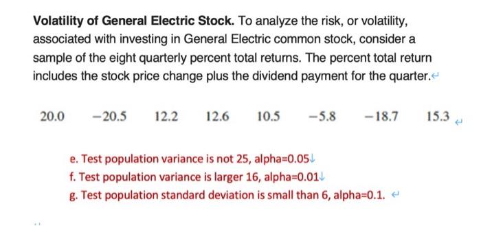 Solved Volatility of General Electric Stock. To analyze the | Chegg.com