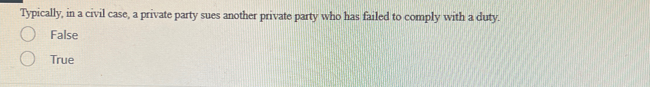 Solved Typically, in a civil case, a private party sues | Chegg.com