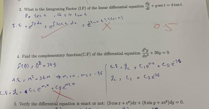 Solved 3. What is the Integrating Factor (I.F) of the linear | Chegg.com