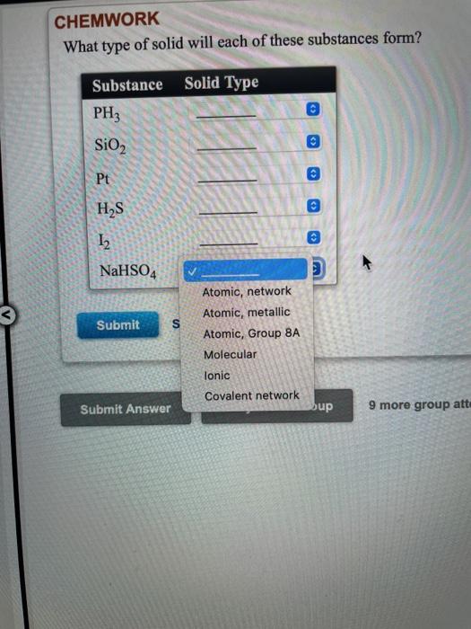 Solved CHEMWORK What type of solid will each of these | Chegg.com