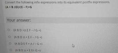 Solved Convert the following infix expressions into its | Chegg.com