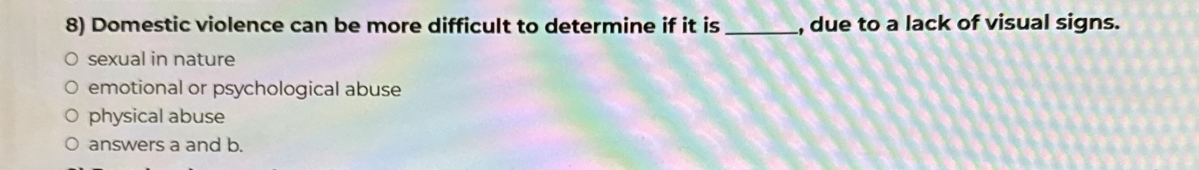 Solved Domestic violence can be more difficult to determine | Chegg.com