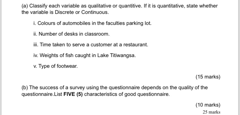 Solved (a) ﻿Classify each variable as qualitative or | Chegg.com