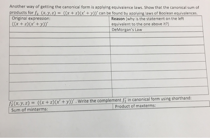 Solved Another way of getting the canonical form is applying | Chegg.com