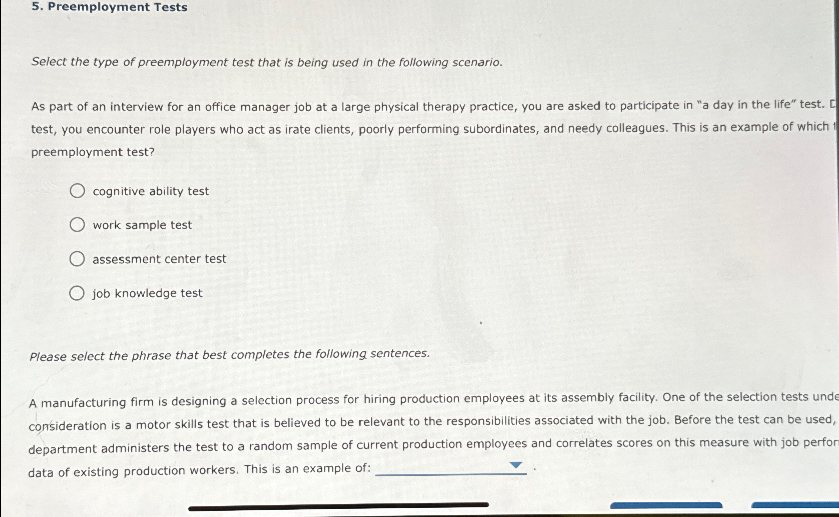 Solved Preemployment TestsSelect the type of preemployment | Chegg.com