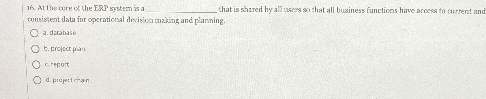 Solved At the core of the ERP system is a that is shared by | Chegg.com