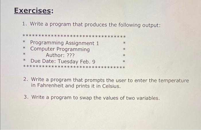 Solved 1. Write a program that produces the following | Chegg.com
