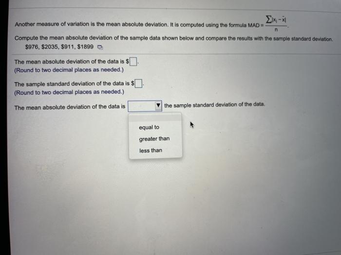 Solved n Another measure of variation is the mean absolute | Chegg.com