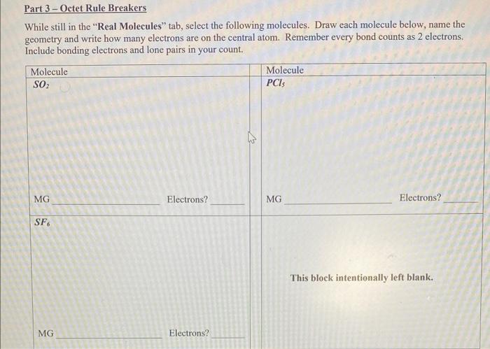 Solved Part 3 - Octet Rule Breakers While still in the "Real | Chegg.com