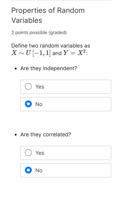 Solved Properties of Random Variables 2 points possible | Chegg.com