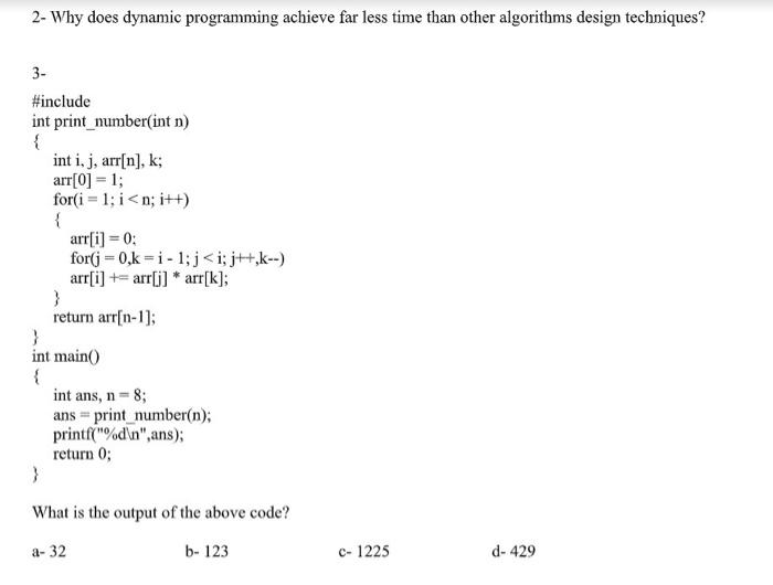 Solved 2- Why does dynamic programming achieve far less time | Chegg.com