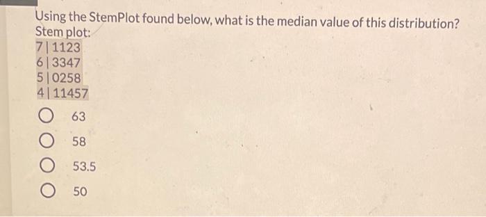 Solved Using the StemPlot found below, what is the median | Chegg.com
