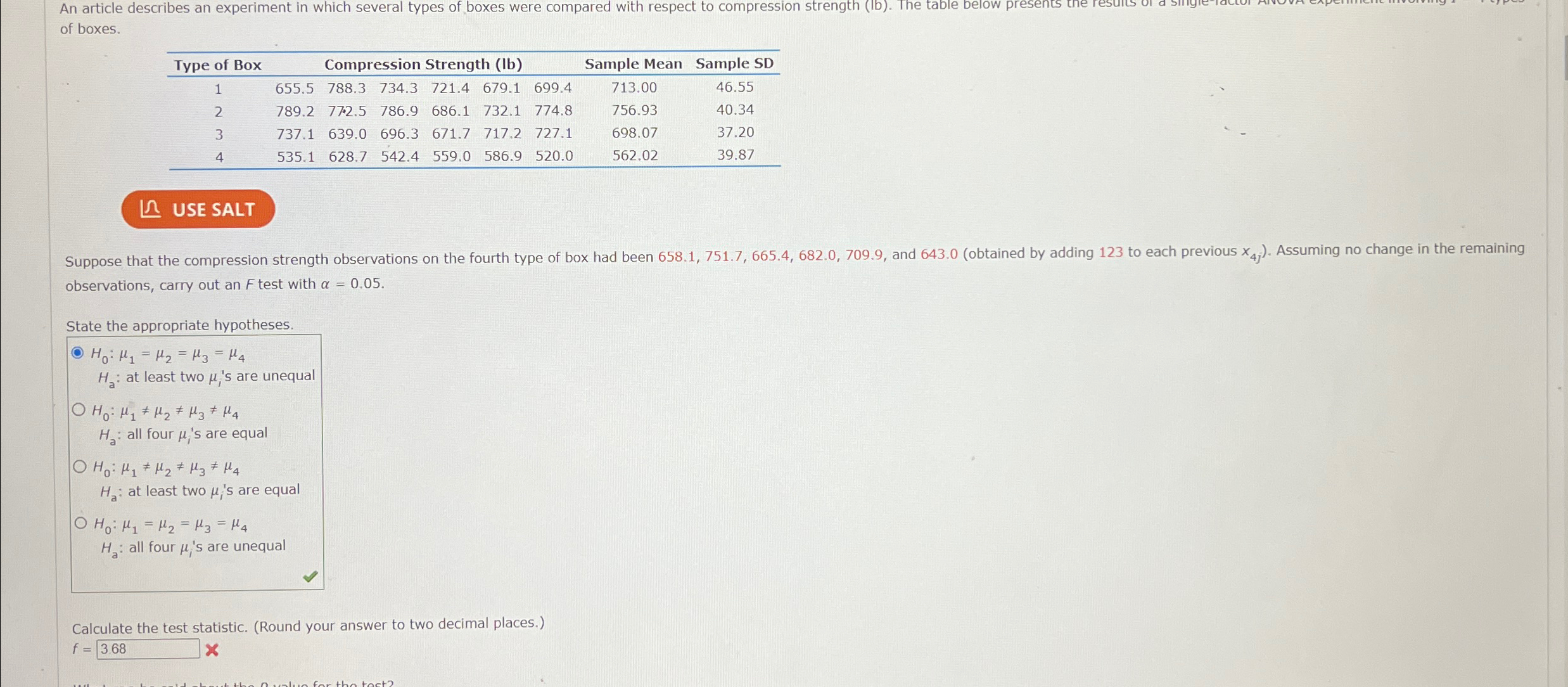 Solved of boxes.\table[[Type of Box,Compression Strength | Chegg.com