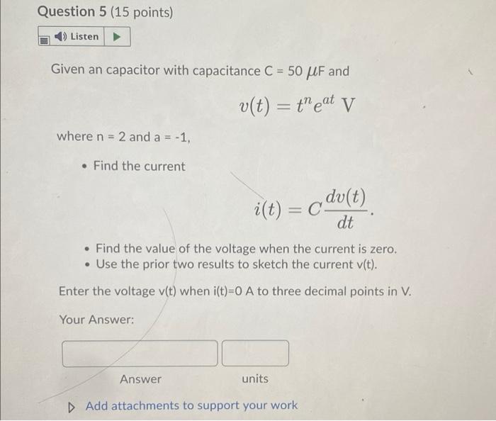 Solved Question 5 (15 points) Listen Given an capacitor with | Chegg.com Solved Question 5 (15 points) Listen Given an capacitor with | Chegg.com
