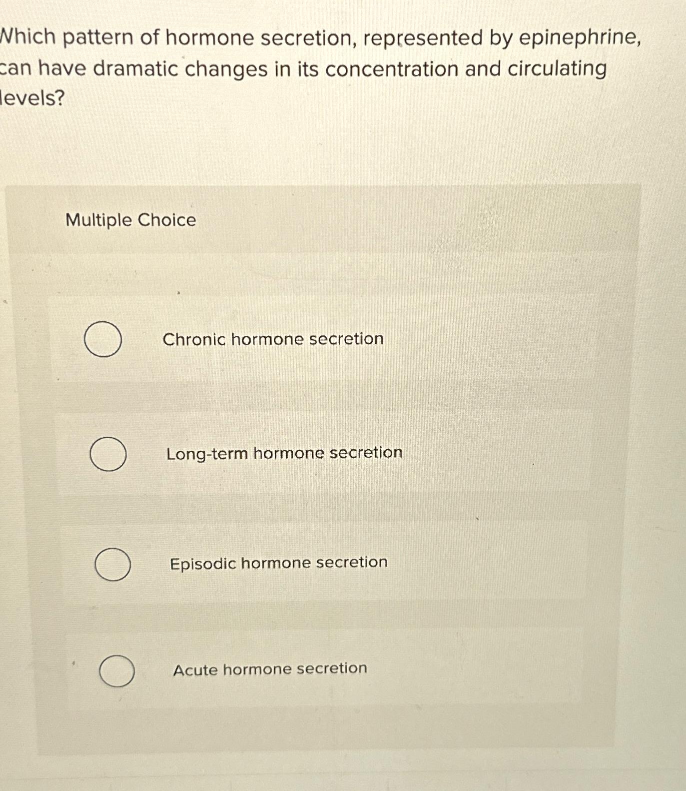 Solved Which pattern of hormone secretion, ﻿represented by | Chegg.com