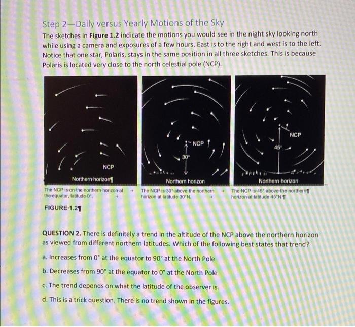 Solved Step 2 - Daily versus Yearly Motions of the Sky The | Chegg.com