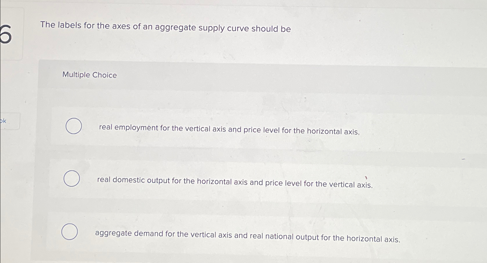 Solved The labels for the axes of an aggregate supply curve | Chegg.com