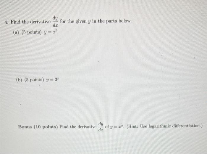 Solved Find the derivative dxdy for the given y in the parts | Chegg.com